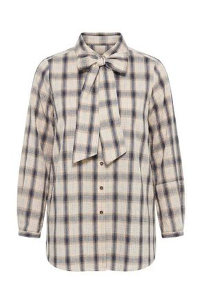 Ulla Popken Longbluse Bluse Karo abnehmbare Schluppe Hemdkragen Langarm