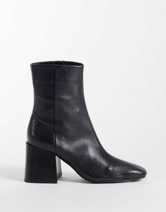 Asos Raiden bottines en cuir v&eacute;ritable &agrave; talon carr&eacute; noires