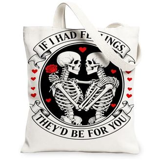 Generic Sacs fourre-tout en toile motif squelette vintage, r&eacute;utilisables, l&eacute;gers et lavables pour voyage, plage, blanc, 13x15 Inch