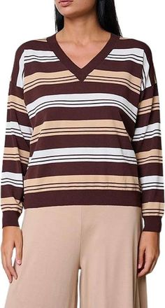 Kaos Kaos, Femme, Pulls, Brun, Taille: 40 FR Maille Ray&eacute;e Col en V