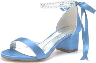 Miyoopark Femmes Chaussures de mariage perles Talon bas Sandales de soirée, bleu ciel, 37.5 EU