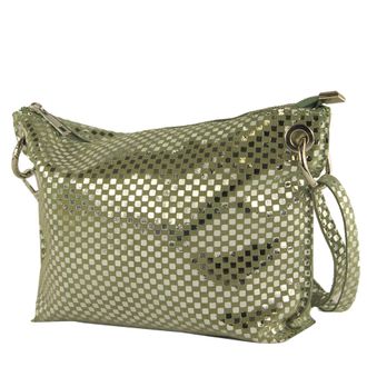 modamoda.de T252 - ital. Umh&auml;ngetasche Small aus Wildleder, Farbe:Graugr&uuml;n/Silber