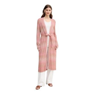 Oui Geknoteter Cardigan mit G&uuml;rtel und Muster - - Knitwear - Damen - Rosa - S