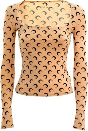 Marine Serre Femme, Tops, Brun, Taille: 40 FR Top &agrave; manches longues et col carr&eacute;