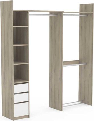 PEGANE Kit dressing extensible 1 colonne 3 penderies couleur ch&ecirc;ne / blanc mat - Largeur 199,7 x Profondeur 43,9 x Hauteur 218,3 cm