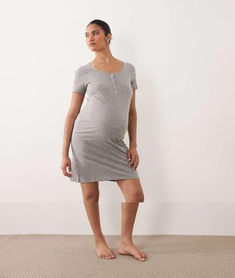 Mama Licious Mamalicious Maternity - 2er-Pack Nachthemden mit Stillfunktion in Rosa und Grau meliert