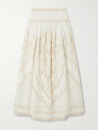 Zimmermann Jupe Longue En Lin À Broderie Anglaise Daylight - Crème