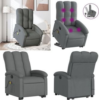 vidaXL Massagesessel mit Aufstehhilfe Dunkelgrau Stoff - Massage Sessel - Elektrischer Liftstuhl - Fernsehsessel - Recliner - Relax Sessel - Home & Living