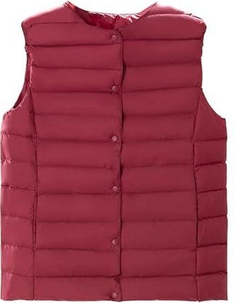 Generic Gilet matelass&eacute; l&eacute;ger &agrave; col rond boutonn&eacute; pour femme - Grande taille, rouge vin, 4XL