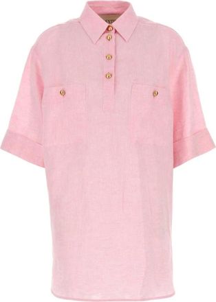 Valentino Garavani Femme, Tops, Rose, Taille: 44 FR Chemisier en lin &agrave; manches courtes