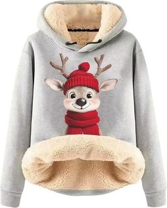 Generic Vestes de No&euml;l E dhiver 2026 pour femmes, cardigan &agrave; capuche en laine dagneau chaud et &eacute;pais, couleur unie, gris clair, XXL