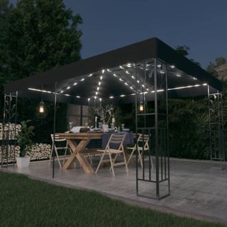 vidaXL Vidaxl - Tonnelle avec double toit et lumières led 3x4 m Anthracite