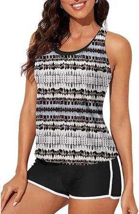 Bsubseach Maillot de bain tankini 3 pi&egrave;ces pour femme, maillot de bain athl&eacute;tique, d&eacute;bardeur modeste avec soutien-gorge de sport, Noir, M