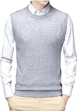 Generic Gilet sans manches pour homme - Col rond - Pull sans manches - Coupe ajust&eacute;e - Pull en tricot sans manches - D&eacute;bardeurs d&eacute;contract&eacute;s, Argent&eacute;., M