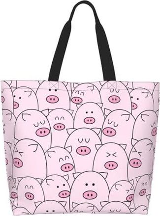 Generic Mignonne Fille Cochon Roses Sac Fourre Tout L&eacute;ger Sacs De Courses Pliable Sac A Main Femmes Pour Universit&eacute; Quotidienne Plage