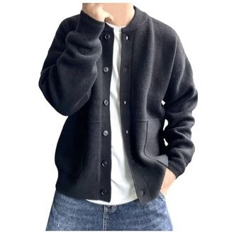 Generic Cardigan Homme - Cardigan Homme pour Automne et Hiver en Jacquard - Veste Boutonn&eacute;e D&eacute;contract&eacute;e &agrave; Col Montant et Manches Longues