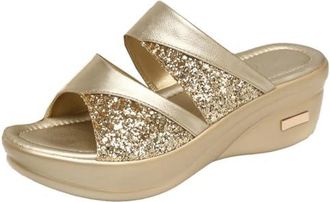 BESPORTBLE MOKKHNB Mules Compens&eacute;es d&Eacute;t&eacute; pour Femmes Semelle &Eacute;paisse 5 CM Couleur Dor&eacute;e Brillante Taille 38 Eu Pantoufles D&eacute;contract&eacute;es Style &laquo; Mom Shoes &raquo; Confo