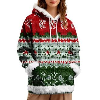 Generic Sweat à capuche de Noël léger pour femme avec col en V et manches longues pour femme - Pull de vacances pour fête dentraînement - Cadeaux de Noël, GN2