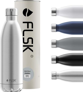 FLSK Trinkflasche - Premium Edelstahl Thermosflasche - 100 % auslaufsicher & kohlens&auml;uregeeignet - h&auml;lt 24 h kalt & 18 h hei&szlig; - BPA-frei (stainless, 750 ml