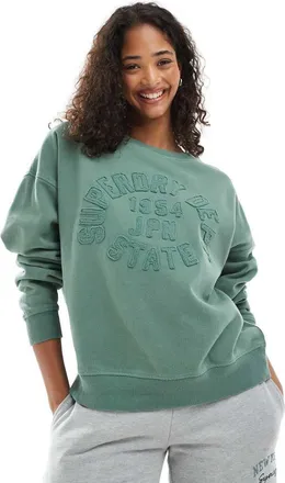 Superdry Athletic Essentials - Sweat ras de cou avec logo appliqué ton sur ton - Kaki laurier-Vert