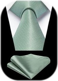 Hisdern Cravate Homme Vert Sauge Mariage Classique Cravate et Pochette Set Couleur Unie Formelle Élégant Affaires Mouchoir