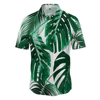 Keephen Feuilles Hawaiian Chemise Femmes Hommes Feuilles Impression 3D Manches Courtes Boutonn&eacute;e Chemises &Eacute;t&eacute; Aloha Plage Chemise