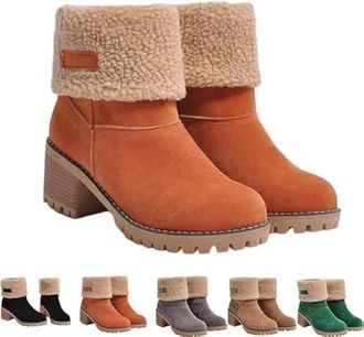 Generic Bottes de neige dhiver pour femme - Doublure en fourrure chaude - Double fermeture éclair - À enfiler - Talon moyen et épais - Chaudes - Pour lautomne