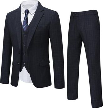 AlltheMen Costume 3 pièces Homme à Carreaux Slim Fit 2 Boutons Veste Pantalon Gilet pour Mariage Bleu M