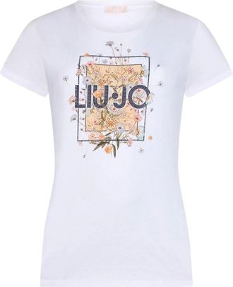 Liu Jo Femme, Tops, Blanc, Taille: 38 FR T-shirt imprim&eacute; avec strass