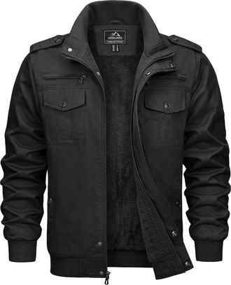 KEFITEVD &Uuml;bergangsjacke Herren Fleece Gef&uuml;ttert Fliegerjacke Warme Winterjacke Army Feldjacke Retro Bomberjacke Winter M&auml;nner Jacke Schwarz M