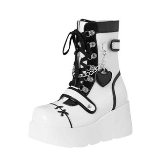 Generic Bottes à lacets décontractées et élégantes pour femme - Chaîne en métal - Talon compensé - Antidérapantes - Bout rond - Semelle épaisse - Confortables