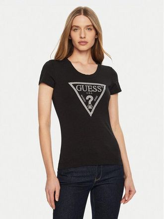Guess T-Shirt SS CN SHINY TRIANGLE Schwarz Shirt Fit