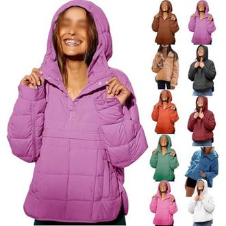 Generic Doudoune surdimensionn&eacute;e matelass&eacute;e pour femme, sweat &agrave; capuche chaud pour femme, manteau rembourr&eacute; &agrave; capuche Dolman, rose rouge, 3XL