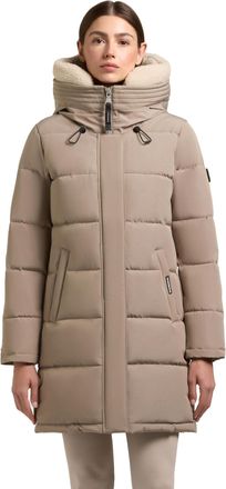 Khujo Damen langer Wintermantel warmer Steppmantel mit abnehmbarem Kunstfell-Besatz und magnetischen Details Kelsi Greige Gr. XS