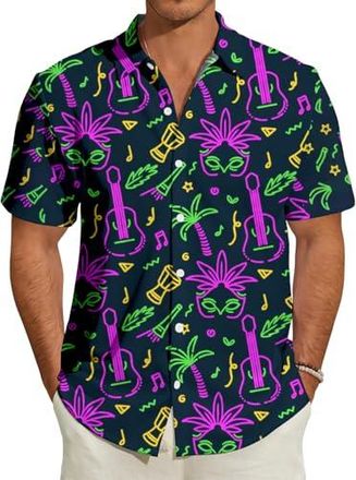 Generic Chemise hawa&iuml;enne boutonn&eacute;e &agrave; manches courtes pour homme, Noir, 5XL