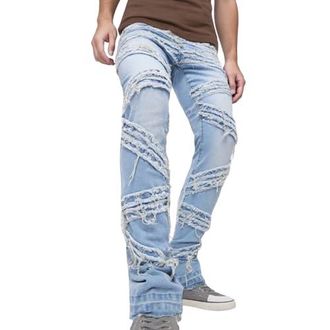 Generic Jean Homme Jeans Homme Jean D&eacute;chir&eacute; Empil&eacute; Regular Fit - Streetwear Tendance avec Effet Stacked &Agrave; La Cheville pour Look Urbain