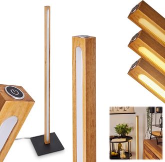 HOFSTEIN LED Stehleuchte Madou, Bodenlampe aus Metall/Holz in Schwarz/Natur/Wei&szlig;, dimmbare Stehlampe mit Tastdimmer am Geh&auml;use, 20 Watt, 2300 Lumen, 3000 Kelvi