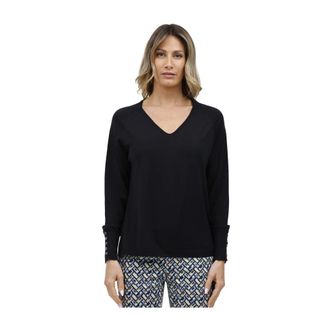 Alpha Studio Langarm V-Ausschnitt Top - - Knitwear - Damen - Blau - M