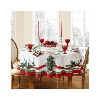 Elrene Home Fashions Villeroy & Boch Toys Delight Christmas Wrinkle Resistant Fabric Tablecloth, Holiday Table Decor, 60x84 Oval, Multi