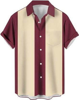 Generic DENGJIAMY Chemise hawa&iuml;enne &agrave; manches courtes pour homme, t-shirt ray&eacute; vertical, v&ecirc;tements d&eacute;contract&eacute;s pour les vacances, chemise boutonn&eacute;e, grande t