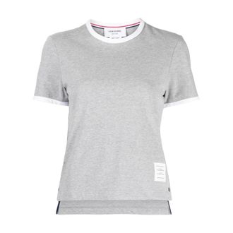 Thom Browne Femme, Tops, Gris, Taille: 36 FR T-shirts et Polos Gris avec Logo &agrave; Rayures RWB