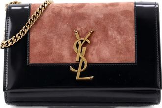 Saint Laurent Classic Monogram Patent and Suede Small crossbody bag - Schwarz
