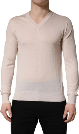 Dolce & Gabbana Homme, Pulls, Beige, Taille: S V-Neck Pullover