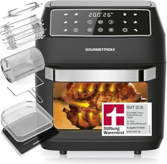 Gourmetmaxx Hei&szlig;luftfritteuse 12 L Airfryer | Fritteuse mit 9 Funktionen, Touchdisplay, Dreh- & Schaschlikspie&szlig;en | 10 Programme inkl. Pizza | Minibackofen 1700 W