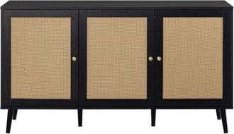 Best Mobilier Goto - Buffet Bas - Noir et cannage - 3 Portes - 140 cm, Noir