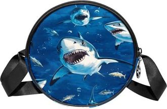 Generic Sac &agrave; bandouli&egrave;re Circle pour femme, requin de mer profonde, oc&eacute;an, petit sac &agrave; bandouli&egrave;re avec fermeture &eacute;clair, bretelles r&eacute;glables, sac &agrave; main ron
