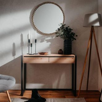 Finori Table console Denver 44 Ch&ecirc;ne artisanal et gris anthracite - Finori