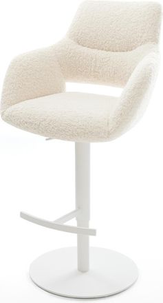 DELIFE Barstuhl Yago-Flex Teddystoff Beige Drehfu&szlig; h&ouml;henverstellbar Metall Wei&szlig; Taschenfederkern, Barst&uuml;hle