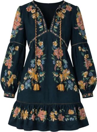 Farm Rio Farm Rio, Femme, Robes, Multicolore, Taille: 40 FR Tassel Detail V-neck Ruffled Hem Dress