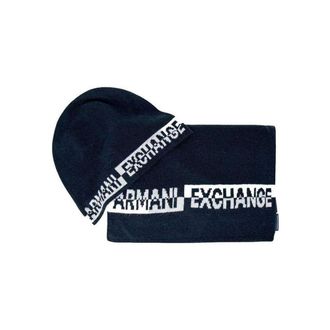 A|X Armani Exchange Logo-Striped Beanie and Scarf Set Scarf - Blue